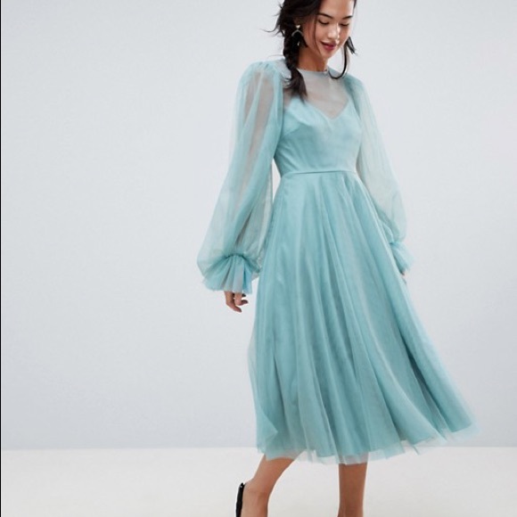ASOS | Dresses | Iso Asos Tulle Midi Dress With Blouson Sleeves | Poshmark